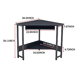 Aienid MDF Black Computer Desk Triangle Computer Desk,Corner Desk with Smooth Keyboard Tray& Storage Shelves,Compact Home Office,Small Desk with Sturdy Steel Frame As Workstation for Small Space