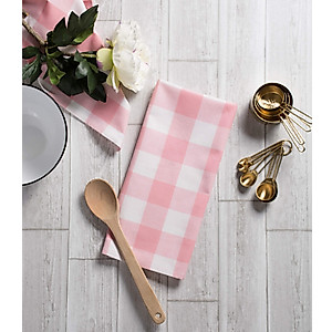 DII Buffalo Check Kitchen Collection, Classic Farmhouse Dishtowel Set, 20x30, Pink &White, 3 Piece