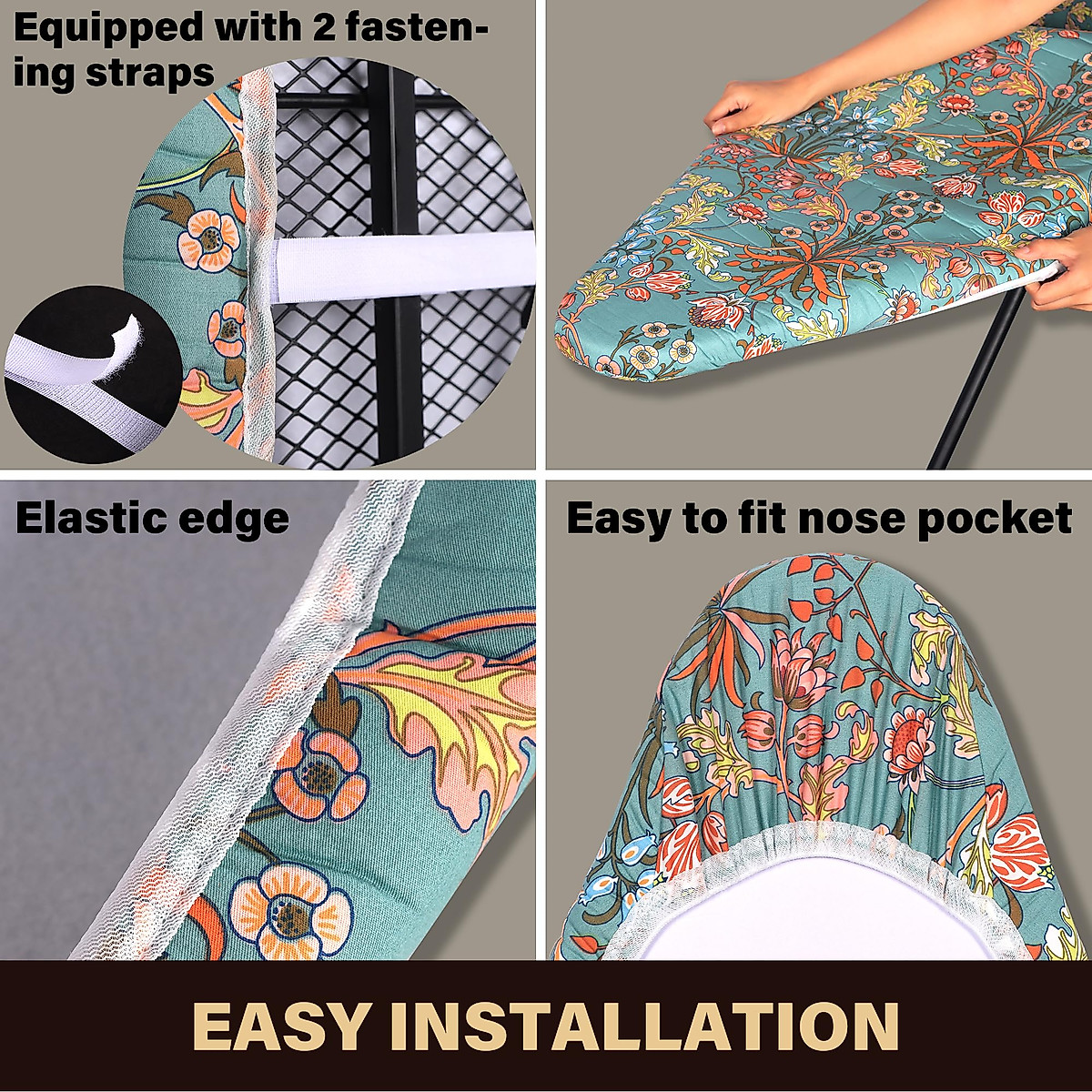 caius Easy Installation 15x54 Ironing Board Cover and Pad - Elastic Edge, Applicable Standard Size Iron Board Cover, Stain Resistant, Setup for Effortless Ironing Experience