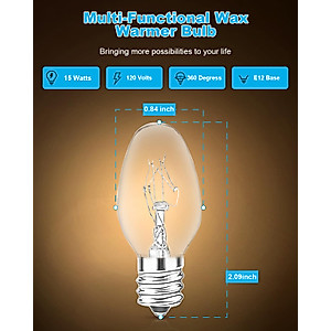 OuuKoo Salt Lamp Bulbs - 15 Watt Light Bulbs for Scentsy Wax Warmer - C7 Replacement Bulbs for Plug in Wax Diffuser- Warmwhite - Dimmable,15 Packs