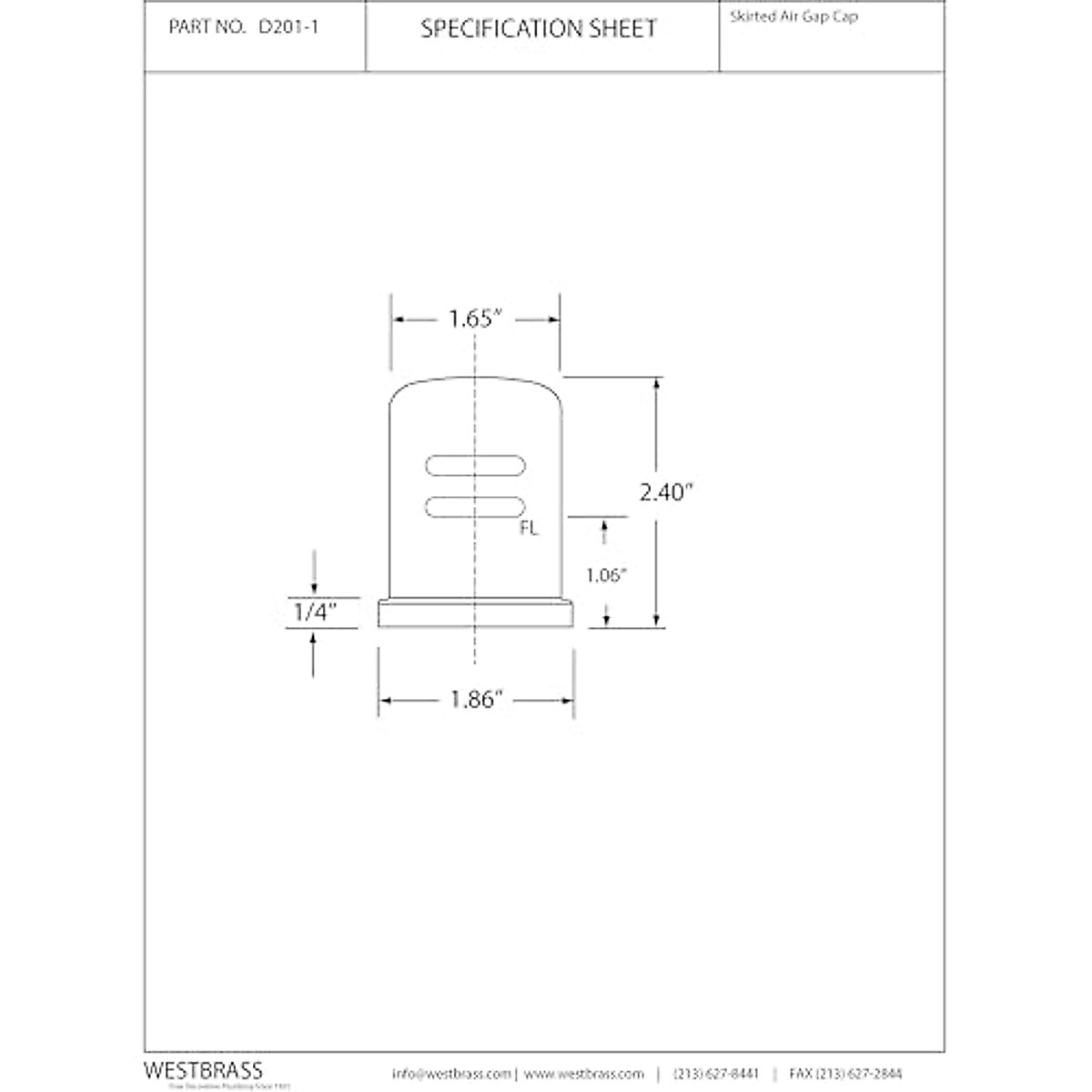 Westbrass R201-1-07 Skirted Air Gap Cap Only, Satin Nickel