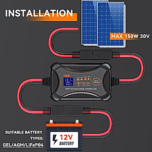 10A MPPT Solar Charge Controller 12V, PowMr 10 Amp 12 Volt Solar Panel Regulator with Digital LCD Display, Solar Intelligent Controller for 12V Lead-Acid, LiFePO4, Lithium Batteries