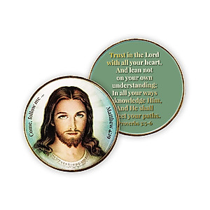 Love of Jesus Coin, Bulk Pack of 3, Trust in The Lord Man of God Bible Verse Faith Token, Gold Rimmed Religious Challenge Coin, Proverbs 3:5-6, God Gifts for Men