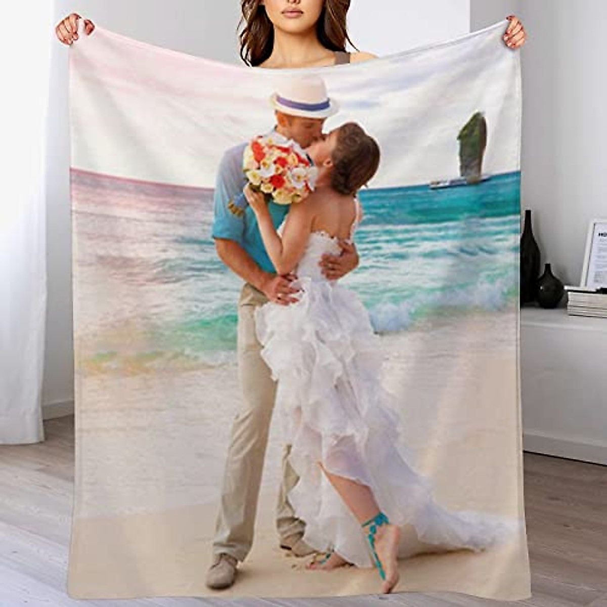 AMAPARK Custom Blanket with Photo Text Personalized Throw Blanket Customized Blanket for Her for Him Flannel Blankets Father's Day Mother's Day Birthday Valentines, 1 Photo, 40"x50"