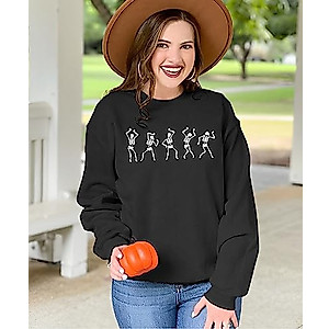 CM C&M WODRO Womens Halloween Dancing Skeleton Sweatshirts Spooky Season Crewneck Shirt Long Sleeve Horror Skull Pullover Top Black