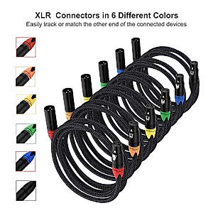 Anewbig XLR DMX Cables 6ft 6 Pack, DMX Stage Lights 6 Ft Feet Cable, Black Braided, 6 Foot, 6pack