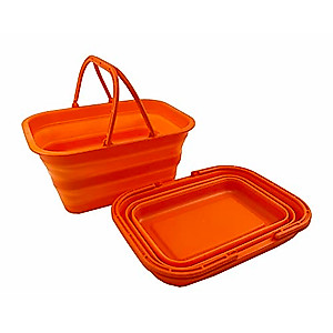 SAMMART 12L (3.17Gallon) Collapsible Tub with Handle - Portable Outdoor Picnic Basket/Crater - Foldable Shopping Bag - Space Saving Storage Container (Orange)