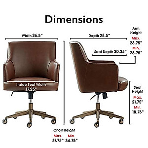 Tommy Hilfiger Belmont Home Office Chair Adjustable Height and 360 Swivel for Computer Desk, Stainless Steel Base with Smooth Rolling Casters, Bonded Leather Upholstery, Cognac Brown