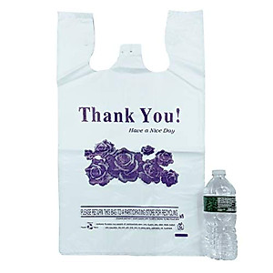 R Noble Heavy Duty 12???23???7?Purple Flower Thank You Reusable Disposable Grocery T-Shirt Plastic Bags 200 Counts 17Mic