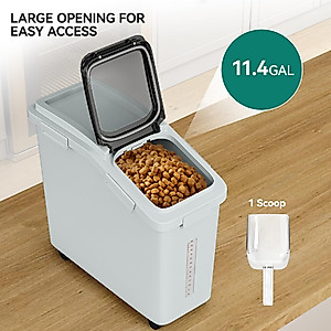 YITAHOME Ingredient Flour Storage Bin, Commercial 11.4-Gallon Flour Storage Container 280 Cups Rice Storage Bins with Wheels Shelf-storage Bin with Scoop and Lid, Rice Bin for Kitchen, Gray