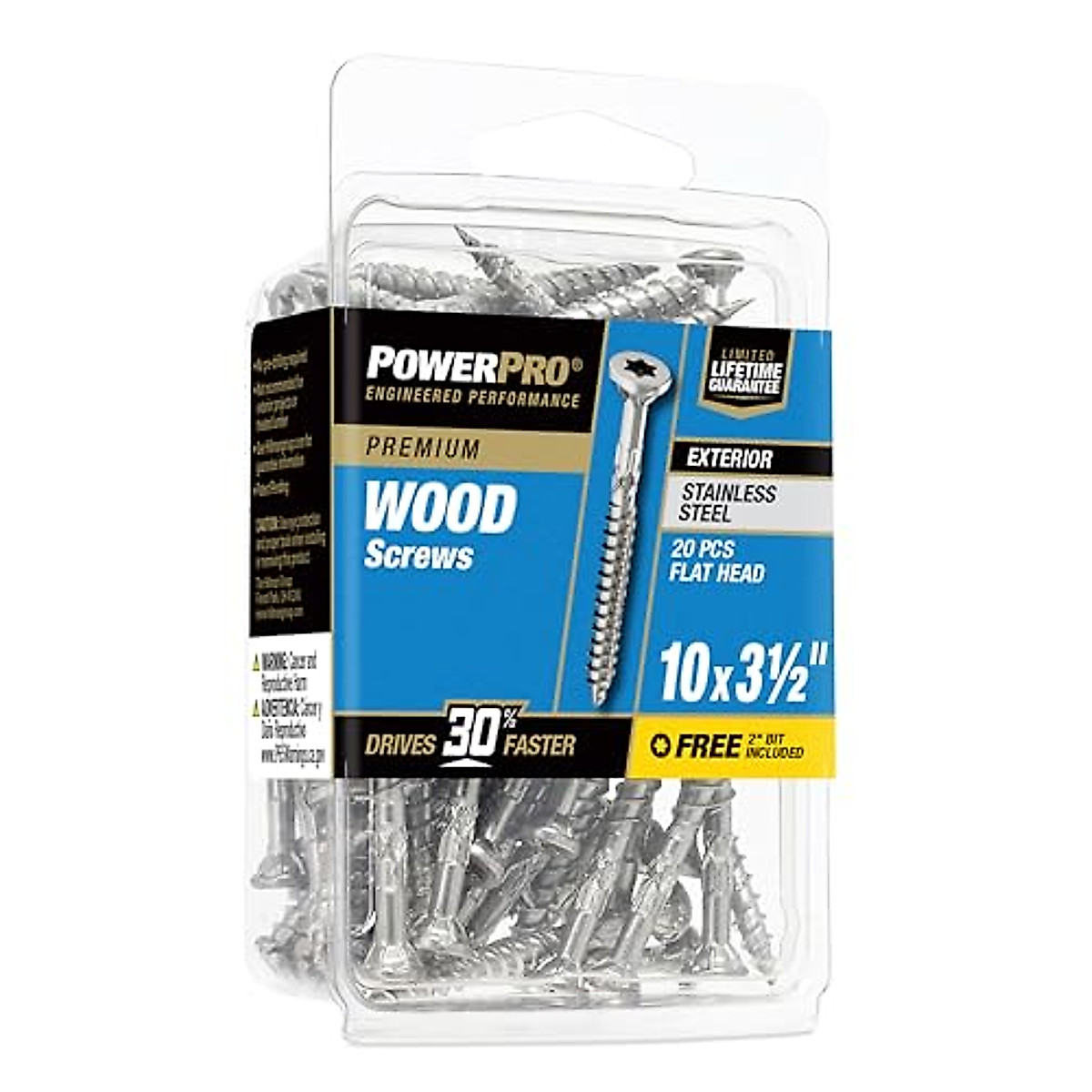 Power Pro Premium 305 Stainless Steel Wood Screws (#10 x 3-1/2") - 20pc