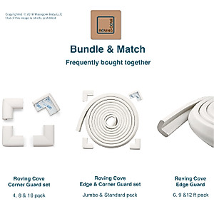 Roving Cove Corner Protector for Baby (16 Large Corners), Hefty-Fit Heavy-Duty Soft Rubber Foam Furniture Corner Bumper Guards, 3M Adhesive Pre-Taped, Oyster White (Off White)