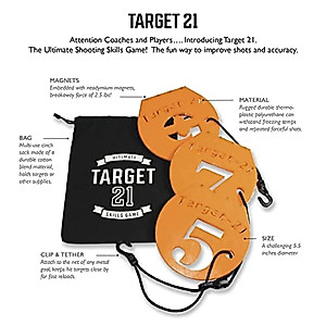 3DWorxs Target-21 Magnetic Hockey Shooting Targets, Numbered 9/7/5, Fun Skills Game, Durable Material, Attached Tethers, Draw-String Pouch, Orange, Yellow, Competition, Team Bundles