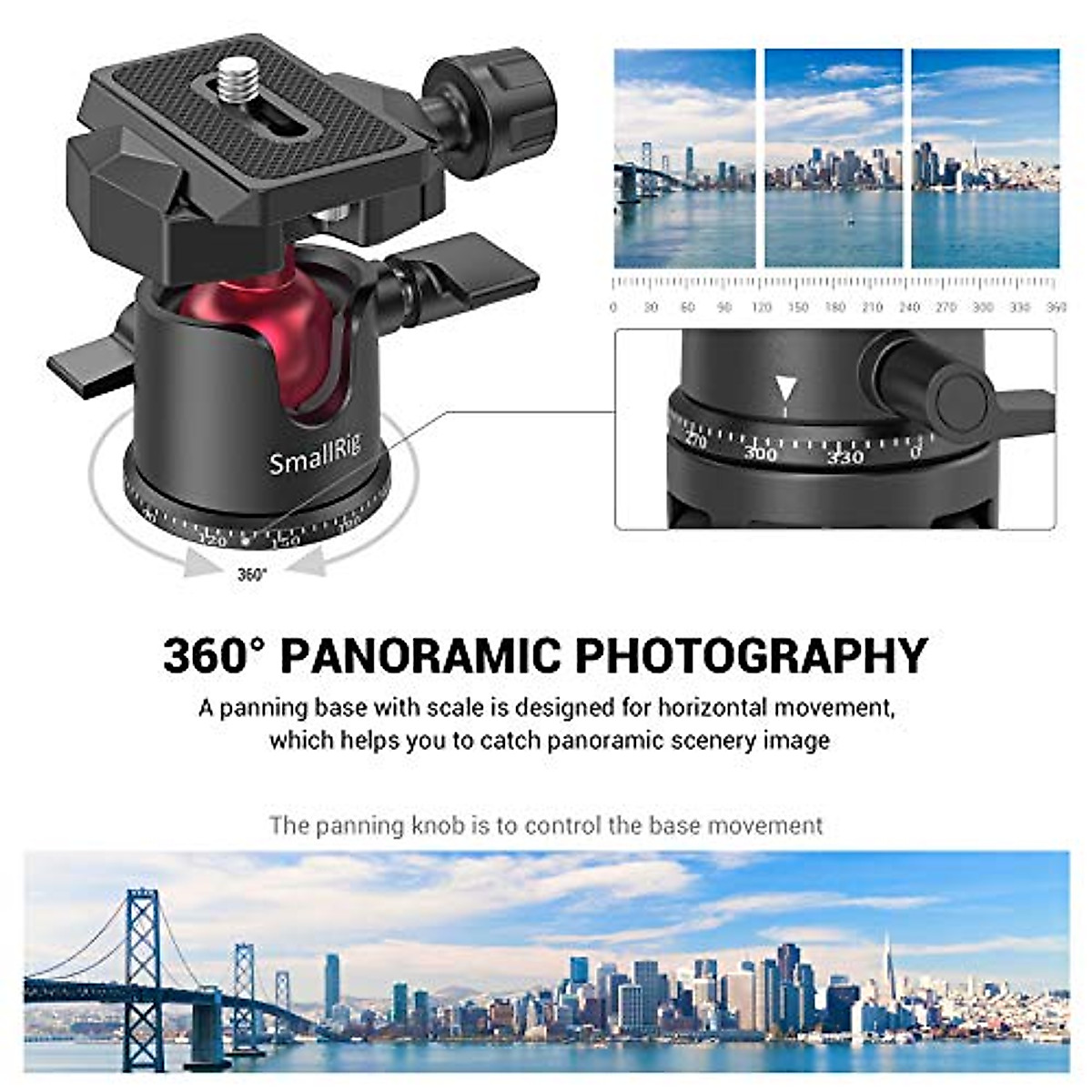 SmallRig Mini Ball Head, Tripod Head Camera 360° Panoramic with 1/4" Screw 3/8" Thread Mount and Arca-Type QR Plate Metal Ball Joint for Monopod, DSLR, Phone, Gopro, Max Load 4.4lbs/2kg - BUT2665