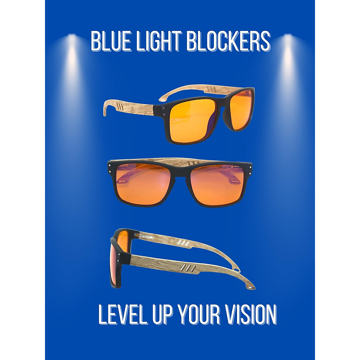 Blue Light Blocking Glasses and Wood Case - UV Protection Sunglasses with Anti-Glare Coating - Ideal for Computer Work, Gaming, and Night Driving - Reduce Eye Strain and Improve Sleep for Adults