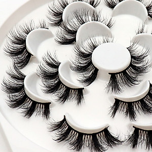 Veleasha 5D Faux Mink Lashes Handmade Luxurious Volume Fluffy Natural False Eyelashes 7 Pairs (Sugar)