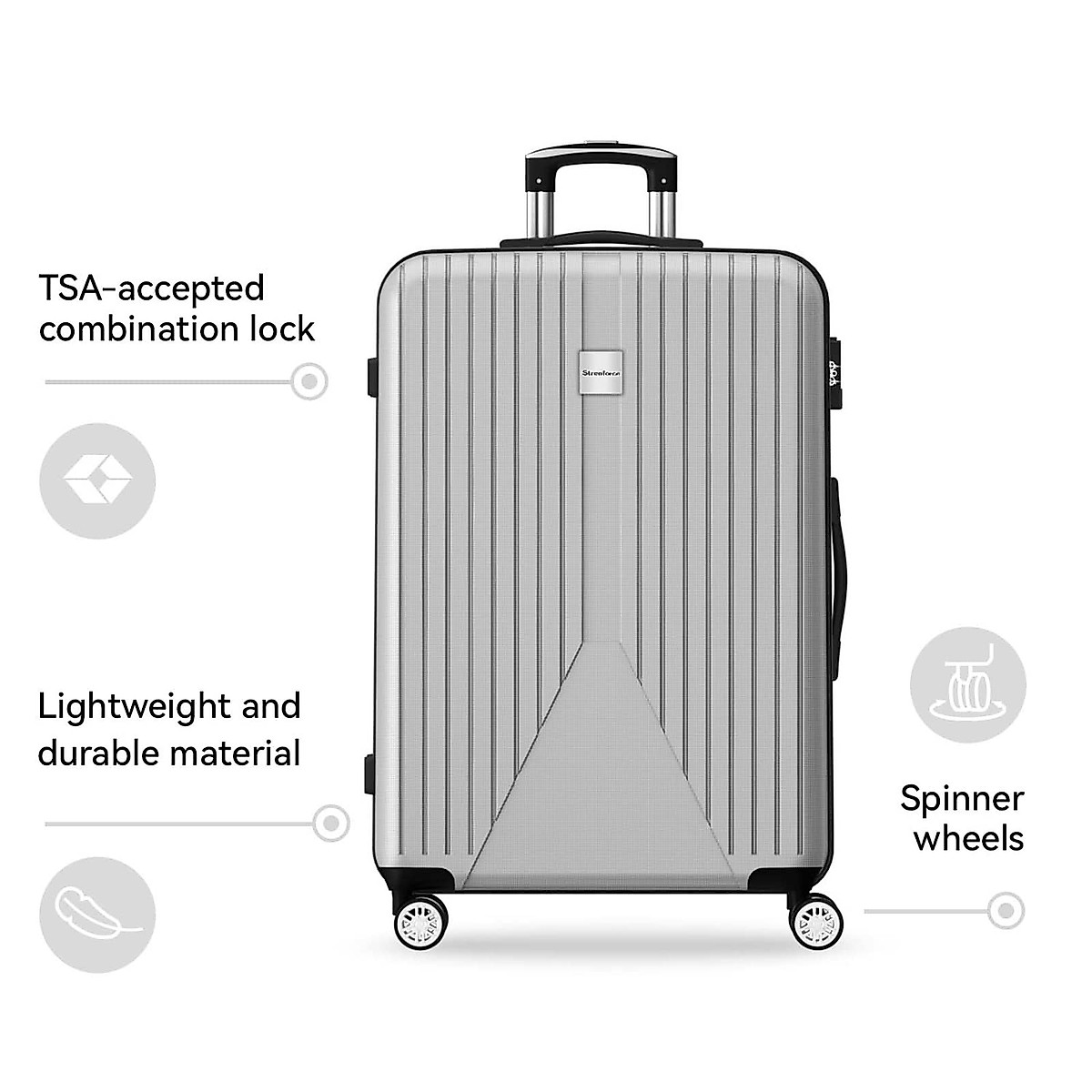 Strenforce Luggage Sets 3-Peice (20/24/28-Inch) Durable Wheels and TSA Lock Travel Suitcase Set, silver