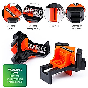 JPB Corner Clamps For Woodworking, 90 Degree Clamp, 4PCS Adjustable Spring Loaded Right Angle Clamp Set for carpenter, drilling, wood cabinets, frame | Pro Carson clamps for woodworking (5-22mm)