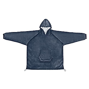 Premium Wearable Hooded Sweater Blanket for Adult Women and Men 37"x32" - Super Soft, Lightweight, Microplush, Cozy and Functional Throw Blanket (Navy Blue)