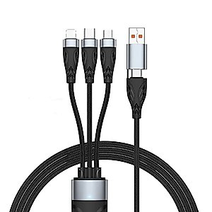 HORNORM 100W USB C to Multi Charging Cable, 3 in 1 Charging Cable Multi USB Nylon Braided 6A PD Charger Cord with IP/Type-C/Micro Connectors for Laptop/Cell Phone/Tablets/Phone