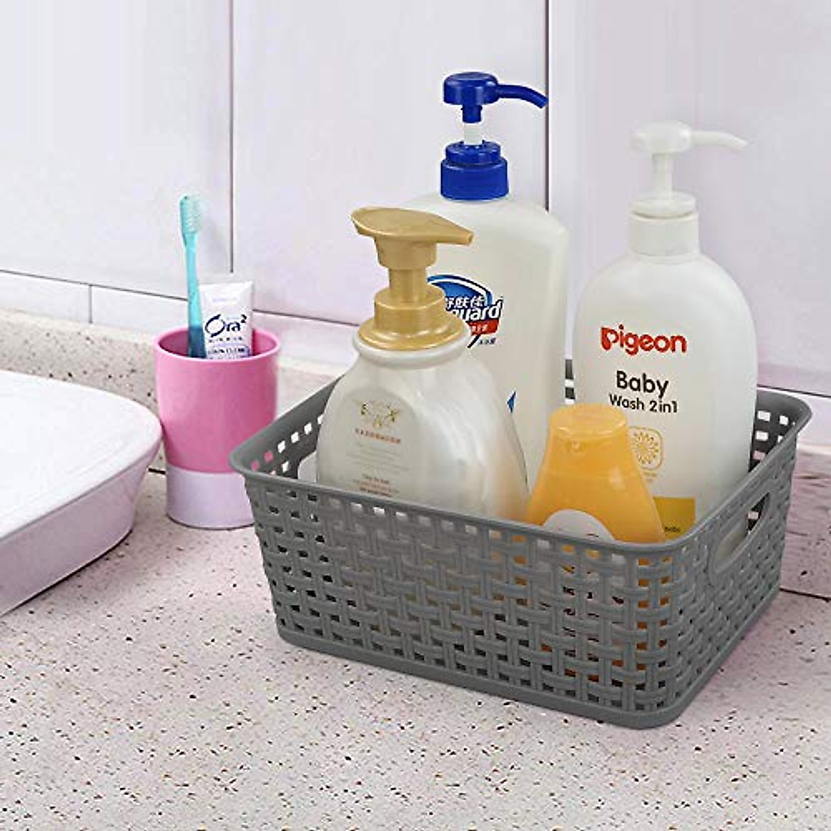 Sandmovie Grey Plastic Rattan Storage Baskets, 6 Packs