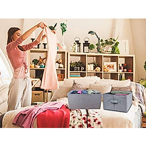 Wardrobe Clothes Organizer (16X12X8in)- 2 PCS Clothing Storage for Drawers & Closet- Sturdy Space-Saving Collapsible Fabric Storage- Large Jeans Bin with Compartments Pants, Sweaters XL, Grey