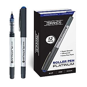 ZBRANDS // Platinum Roller Pens, Pack of 12, 0.5mm Micro Point Rollerball (Blue)