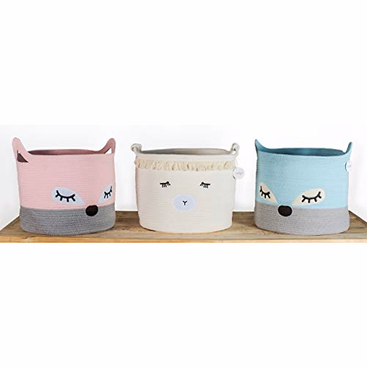 Woven Baby Basket for Nursery - Cute Blue Fox Baby Laundry Basket for Blankets, Stuffed Animal Toy Basket Storage with Handles, Large Decorative Baby Hamper Basket for Organizing Baby Shower