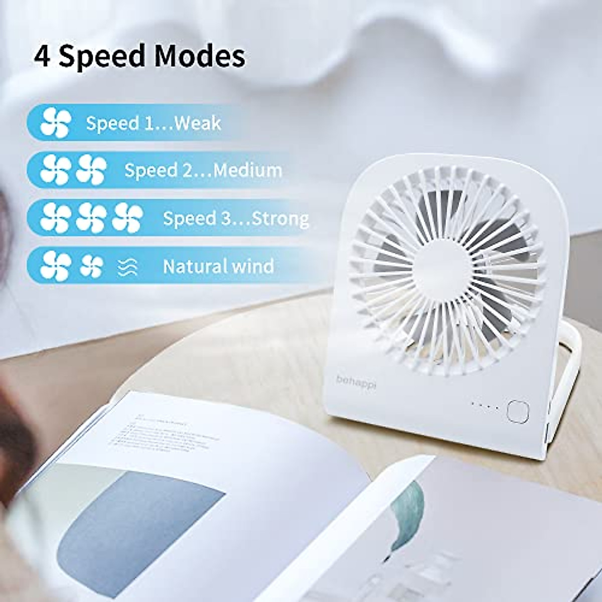 behappi 3 Speed 4800mah portable rechargeable Small Room Air Circulator desktop Fan Quiet 180° Adjustable