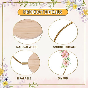 20 Inch Gold Cake Stand with Wooden Stand,Metal Arch Wedding Cake Stand,Floral Hoop Centerpiece and Cake Display Stand for Wedding Birthday Party Events Reception Decorations Supplies