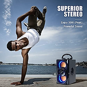 DINDIN Bluetooth Speaker, Portable Wireless Speakers with Lights, 2 Double Subwoofer Heavy Bass, 2 Loud Speaker, FM Radio, SD Player, Remote, Suitable for Travel, Indoor and Outdoor