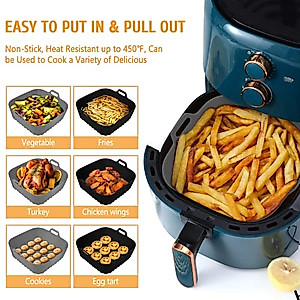Air Fryer Silicone Liners 9 Inch Reusable Air Fryer Reusable Basket For 6 to 9QT, 2 PCS Square Air Fryer Pot Insert for Oven Microwave Accessories