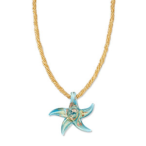 Ross-Simons Italian Turquoise Murano Glass Starfish Necklace With 18kt Gold Over Sterling. 20 inches