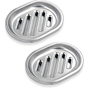 Chandler Soap Dish | Pack of 2 | Stainless Steel Soap Holder - Anti Rust, Sponge Holder for Kitchen Sink - Soap Saver (Heavy 4.6, L 5" W 4" D 0.8")