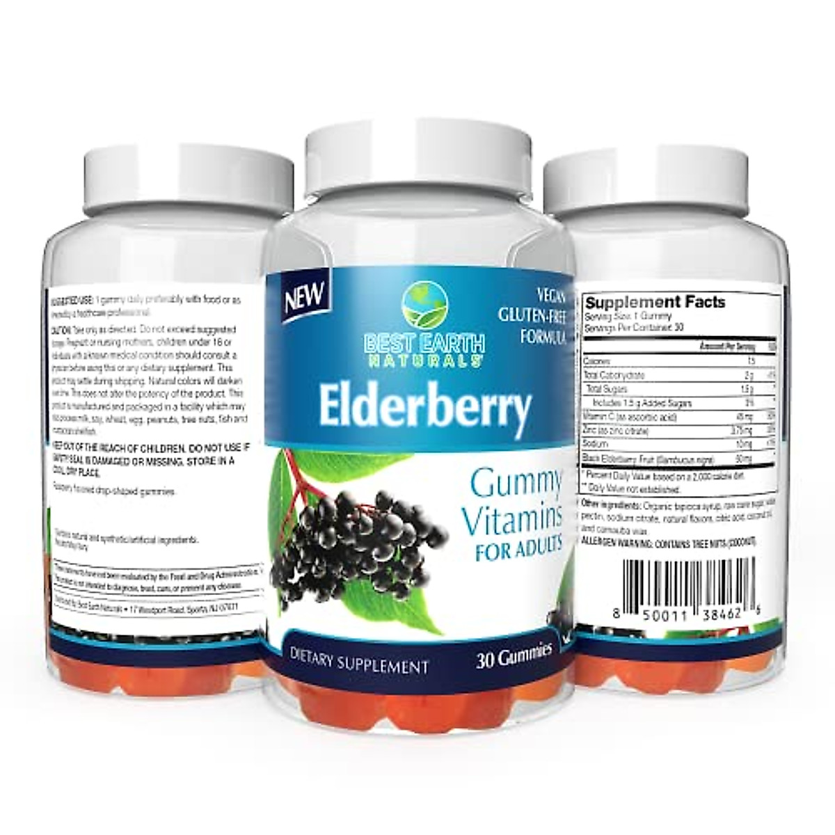 Best Earth Naturals Elderberry Gummy Vitamins with Zinc and Vitamin C for Adults - Gluten Free, Vegan, Delicious Gummies for Immune Support & Antioxidants, 30 Count