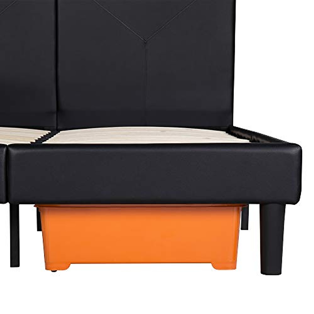 Olee Sleep Dura Metal Faux Leather Wood Diamond Slate Bed Frame, Queen, Black