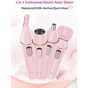 JCSW Facial Hair Removal for Women, 4 in 1 Painless Electric Shaver Women Epilation, Rechargeable Foil Shaver, Waterproof Body Remover Kit Eyebrow Nose Arms Bikini Area Legs
