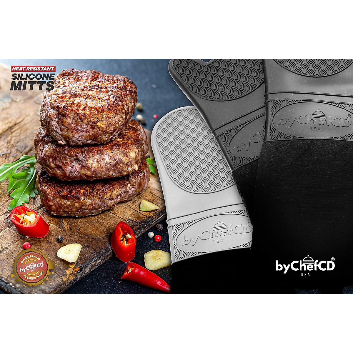 Extra Long Silicone Oven Mitts - Silicone Mitts, Heat Resistant Mitts, Non-Slip Professional Cooking Mitts, Kitchen Potholders and Oven Mitts, Heat Resistant Grill Gloves, Oven Mitts (Black, X-Long)