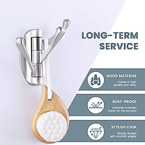 Suyar Brushed Nickel Bathroom Towel Hook, Solid Metal Robe Holder 3 Swivel Foldable Arms, Flexible Rotating Towel Hook for Hanging Coat Clothes, Wall Mounted