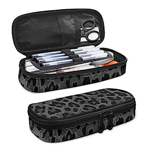 Binienty Black Leopard Print Pen Pencil Case Big Storage Durable Cheetah Print Pen Pouch Bag for School Supplies Office College Teen Girls Adults