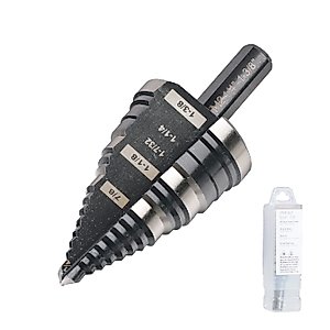 Jerax tools 1/4 to 1-3/8 Inch Step Drill Bit Straight Grooved Double Fluted, M2 High Speed Steel Drill bits for Hole Drilling in Stainless Steel, Copper, Aluminum, Wood, Plastic