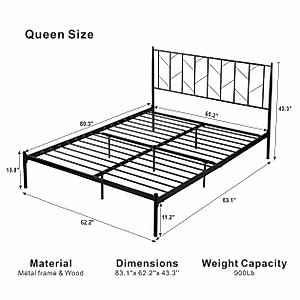 ETAROW Metal Full Size Bed Frame Mattress Foundation with Headboard and Firm Support, Easy Set up, No Spring Box Needed, Black 1121-F