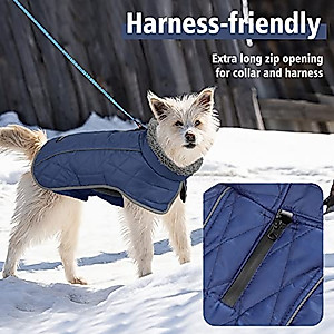 Fragralley Dog Winter Coat Jacket - Reflective Adjustable Windproof Dog Turtleneck Clothes, Doggie Cold Weather Vest, Warm Fleece Lining Puppy Snow Coat for Small Medium Large Dogs (Medium, Blue)