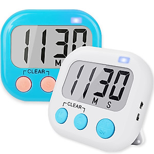 Timer for Kids Teachers Digital Kitchen Timers for Cooking Large Magnetic Classroom Timer 2Pack-White Blue