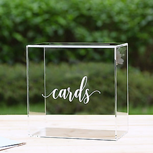 UNIQOOO Clear Acrylic Card Box w/Slot, Thick DIY Wedding Box Blank White Print, Large 10x10x5.5 in, for Reception Decoration Fundraiser Money Box Election Ballot Graduation Keepsake Party Favor