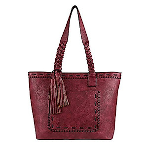 Lady Conceal Concealed Carry Purse - Locking Sophia Stitched Tote (Burgundy)