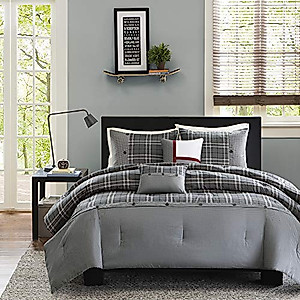 Intelligent Design Daryl 5 Piece Plaid All Seasons PrintComforter Set, Full/Queen, Grey - Ultra Soft Microfiber Teen Bedding