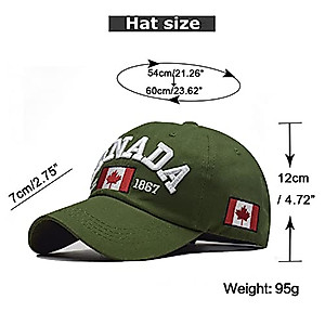 Arctic Fox Pure Cotton Men & Women Canada EST 1867 Embroidered Maple Leaf Flag Cap/Hat | One Size, Adjustable | Adjustable Strap Back | Front Raised Embroidery -Green