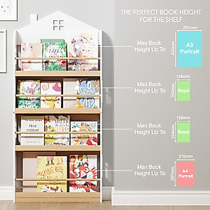 UTEX Kids Bookshelf Wall Mounted, 4-Tier Book Shelf Organizer, Tall Wooden Children's Bookcase, Storage Book Rack for Kids Room, Nursery, Bedroom, Living Room, White