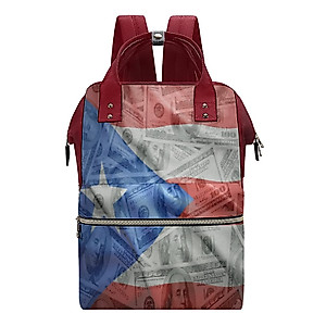 Puerto Rican Flag on Dollar Money Diaper Bag Backpack Large Capacity Mommy Bags Multifunction Nappy Bag Travel Back Pack Red-Style